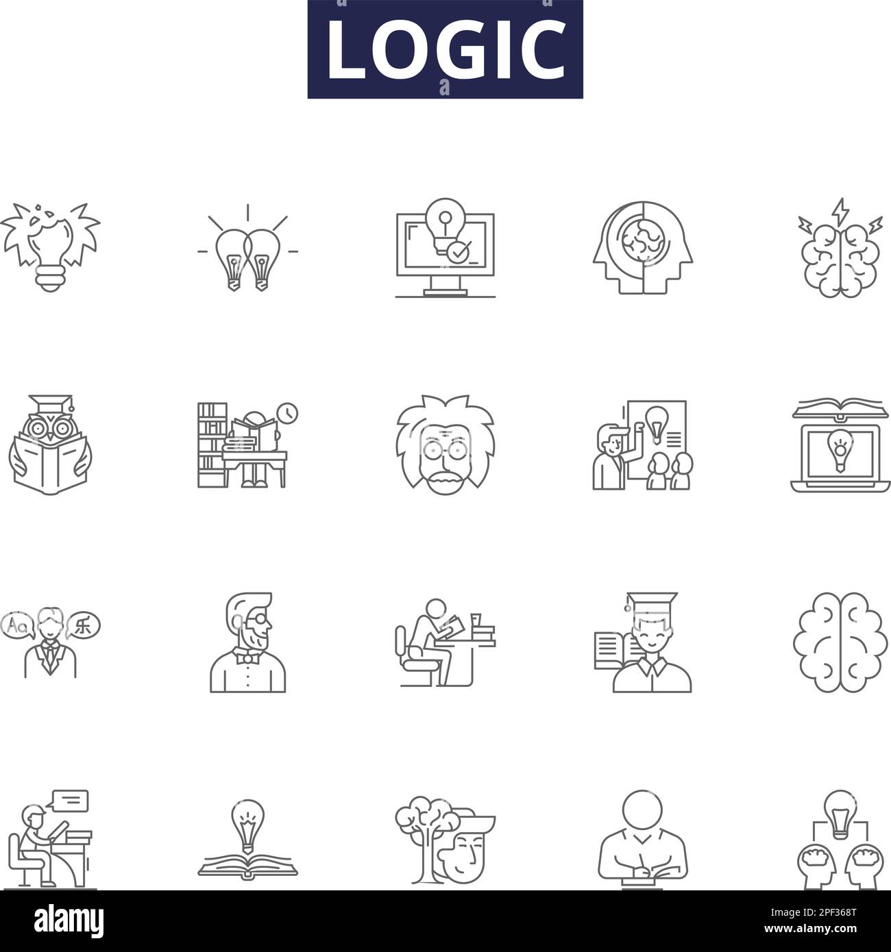 Icônes et signes de vecteur de ligne logique. Raison, déduction ...