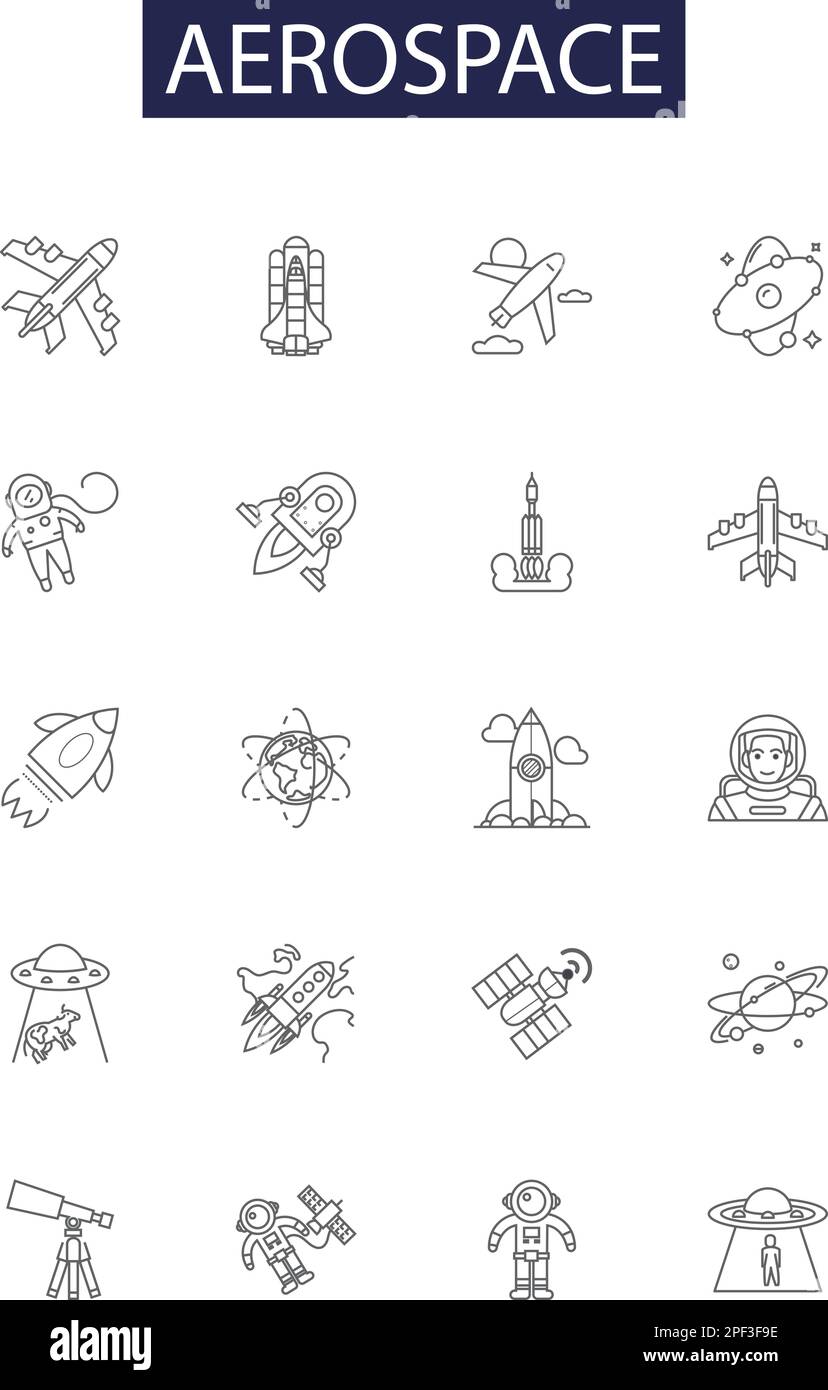 Symboles et signes vectoriels de ligne aérospatiale. Aviation, fusée ...
