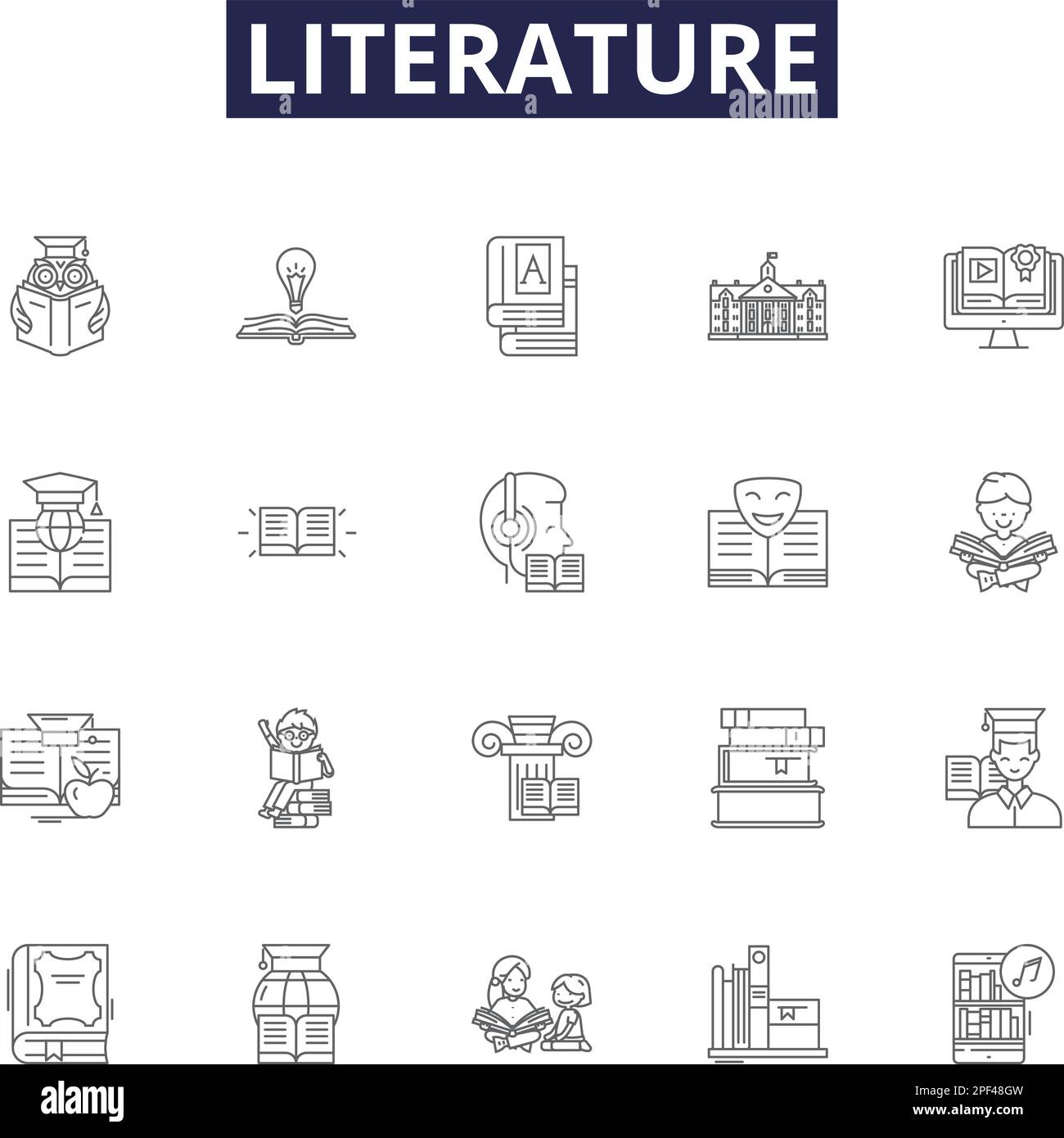 Symboles et signes vectoriels de la littérature. Poésie, Fiction ...
