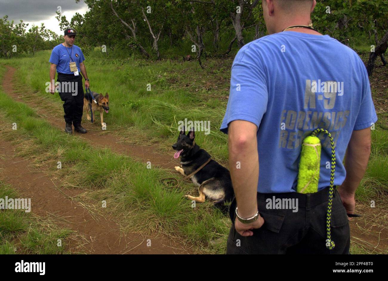 K-9 Forensics Recovery Team Sam Pepenella, left, walks his dog Bosca to ...