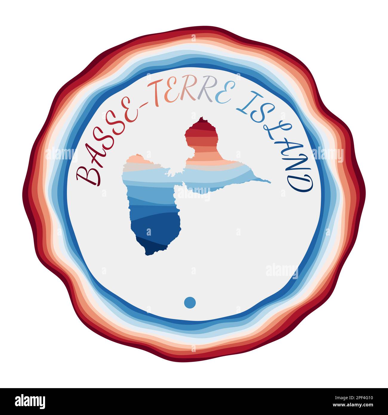 Badge basse-Terre Island. Carte de l'île avec de belles vagues ...