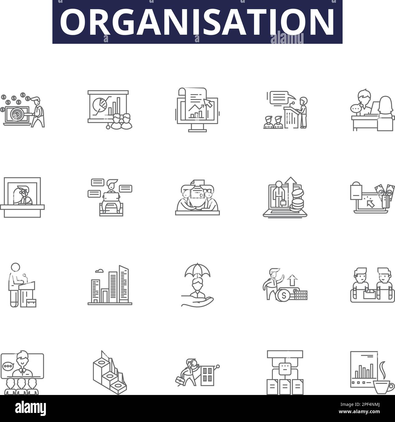 Icônes et signes vectoriels de ligne d'organisation. Structure, ordre ...