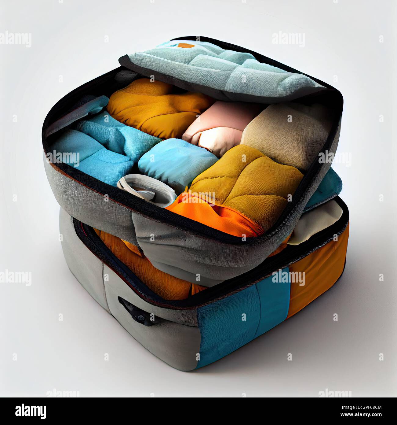 une valise ouverte remplie de couvertures et d'autres choses à ...