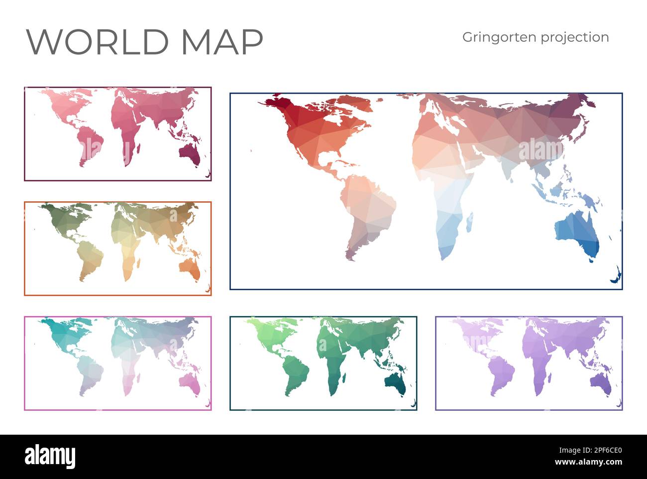 Jeu de cartes à faible Poly World. Projection de surface égale carrée ...