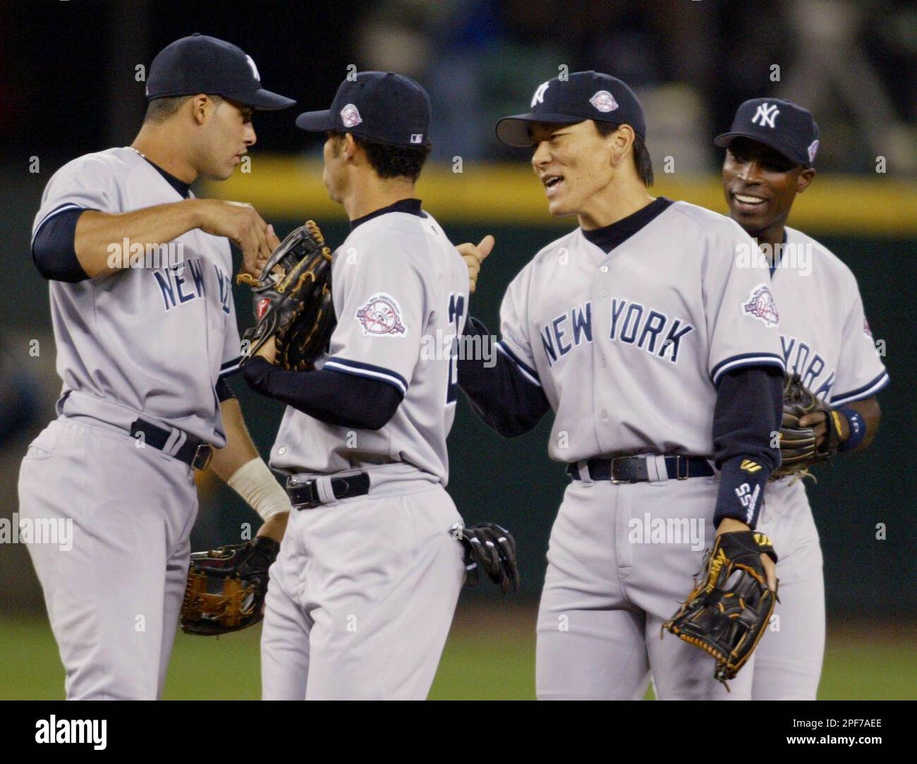 New York Yankees from left, Erick Almonte, Charles Gipson, Hideki ...