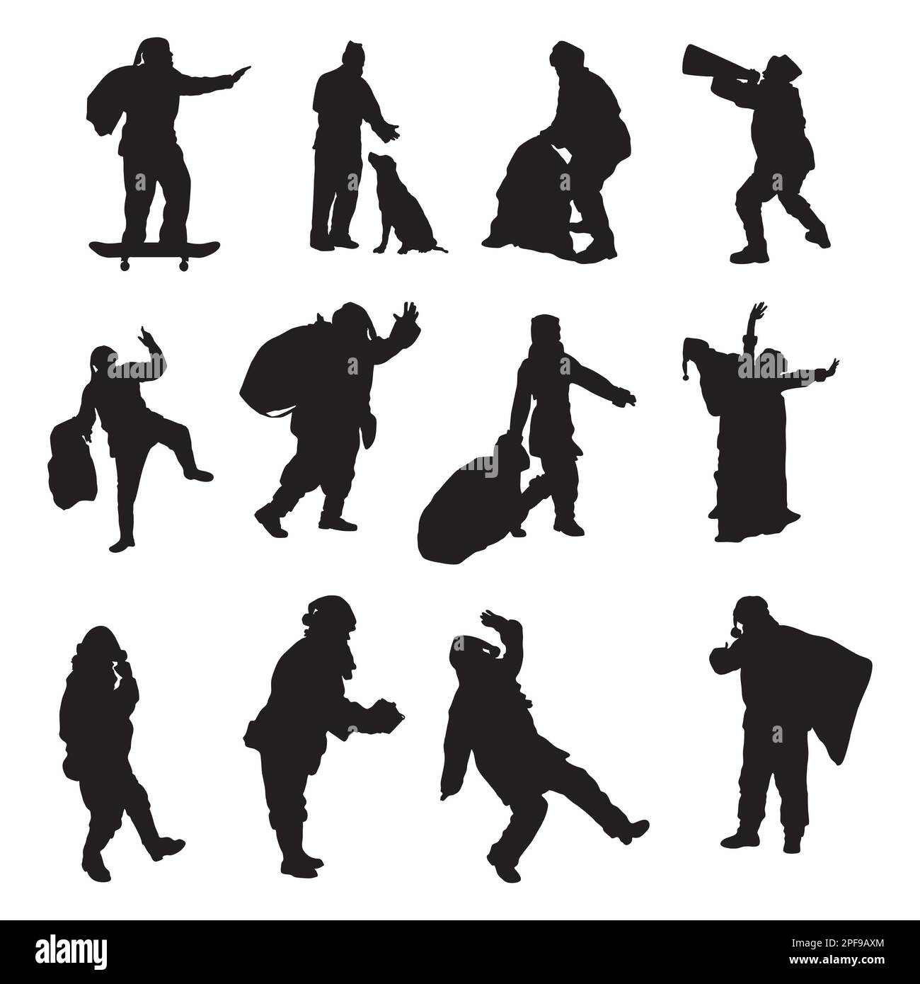 Ensemble silhouette du Père Noël, silhouettes du Père Noël, silhouette ...