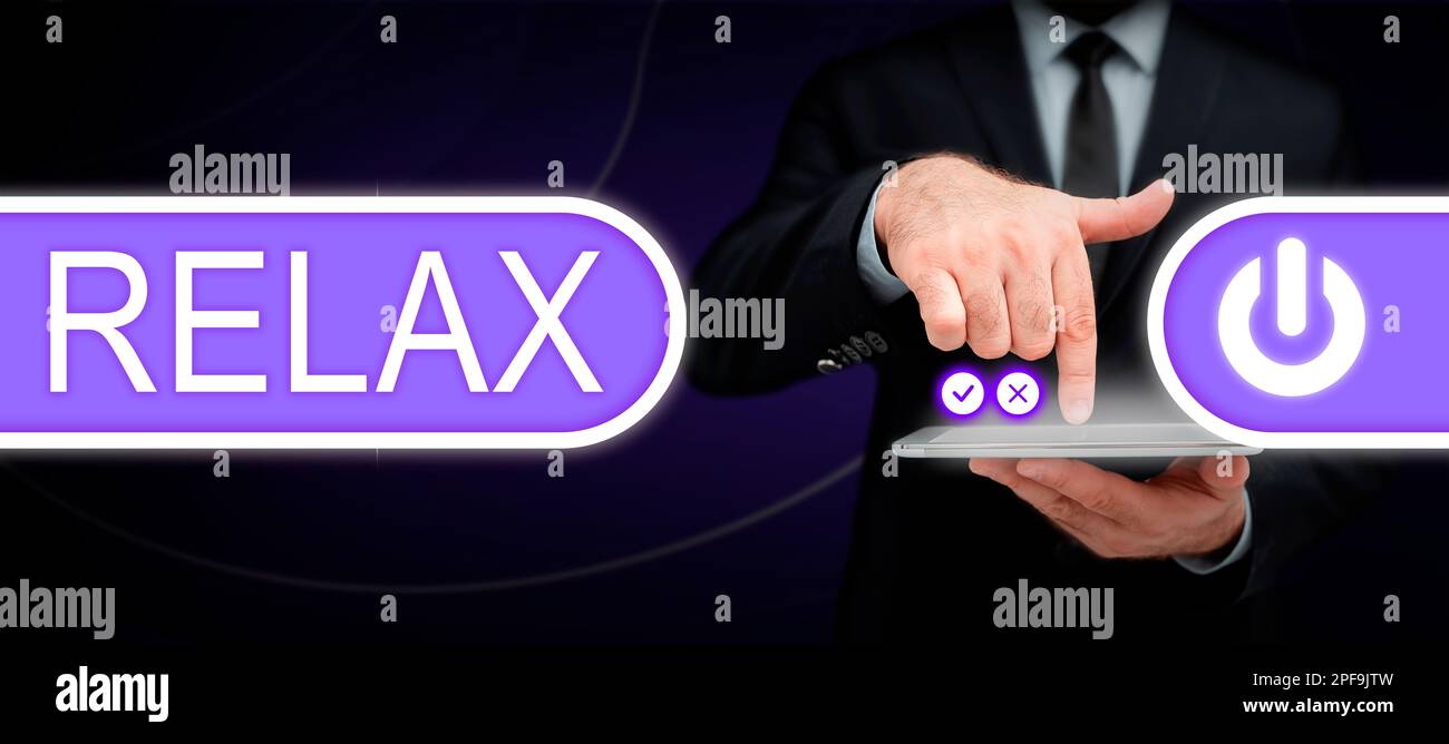 Légende du texte présentant Relax. Mot écrit sur faire ou devenir moins ...
