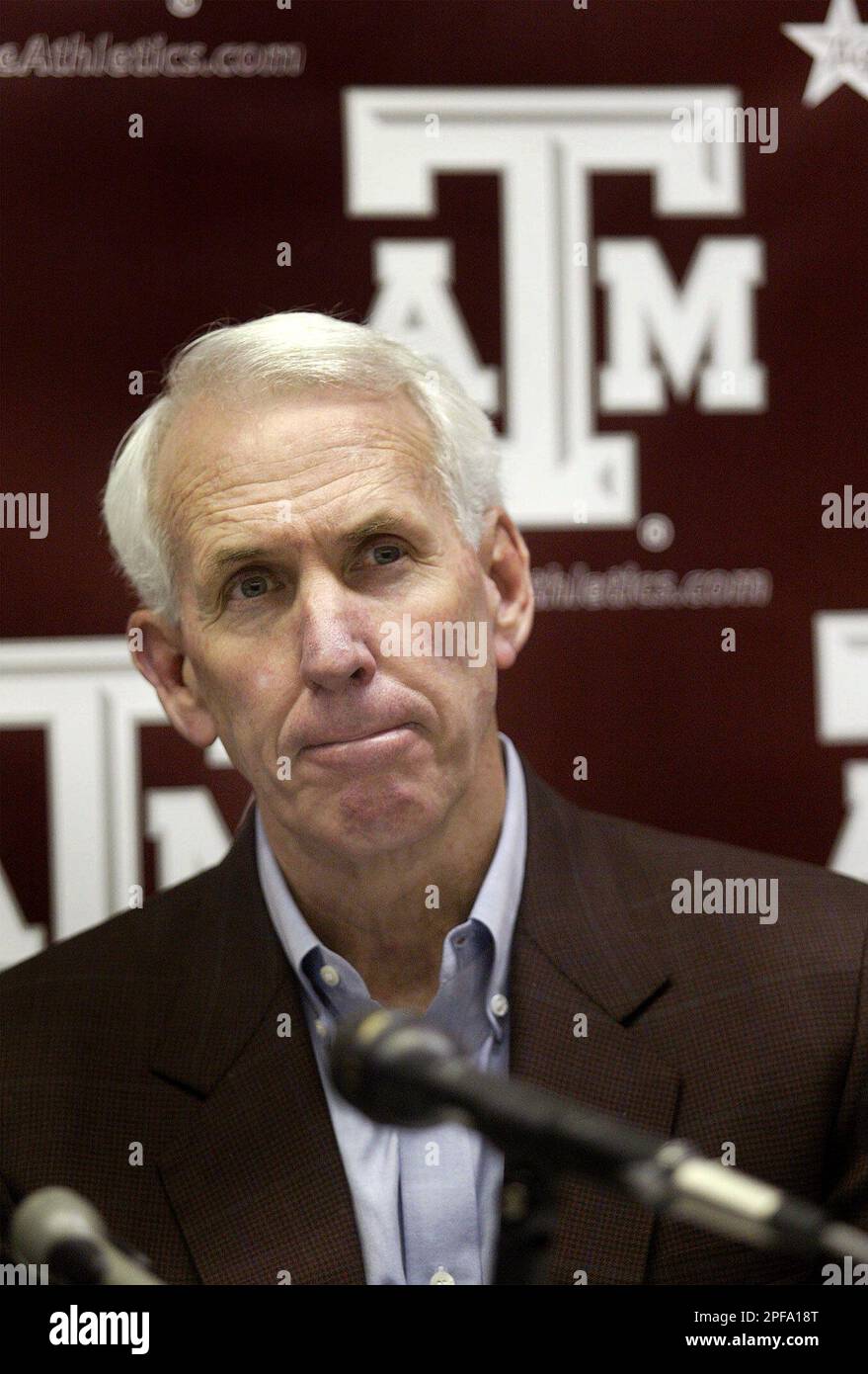 Texas A&M coach R.C. Slocum appears at a press conference at Kyle Field ...