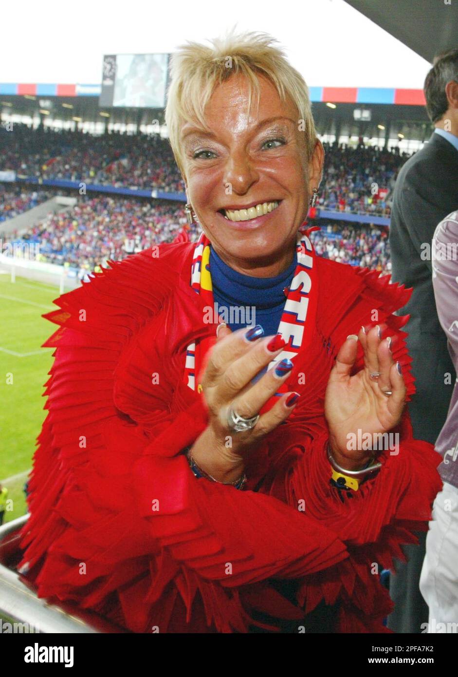 Gigi Oeri, owner of Swiss FC Basel soccer club is shown on May 12, 2002 ...