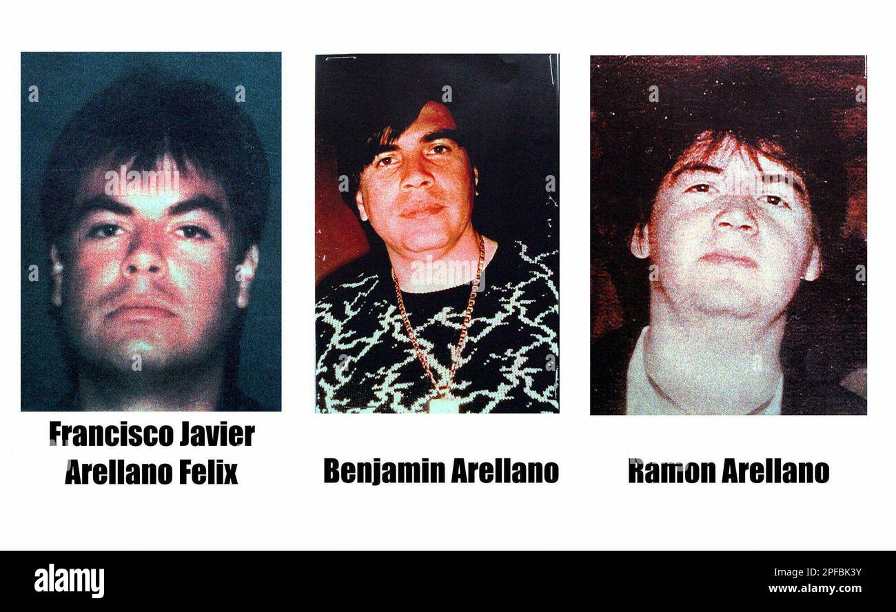 Francisco Javier Arellano Felix, left, Benjamin Arellano, and his brother Ramon Arellano, right ...