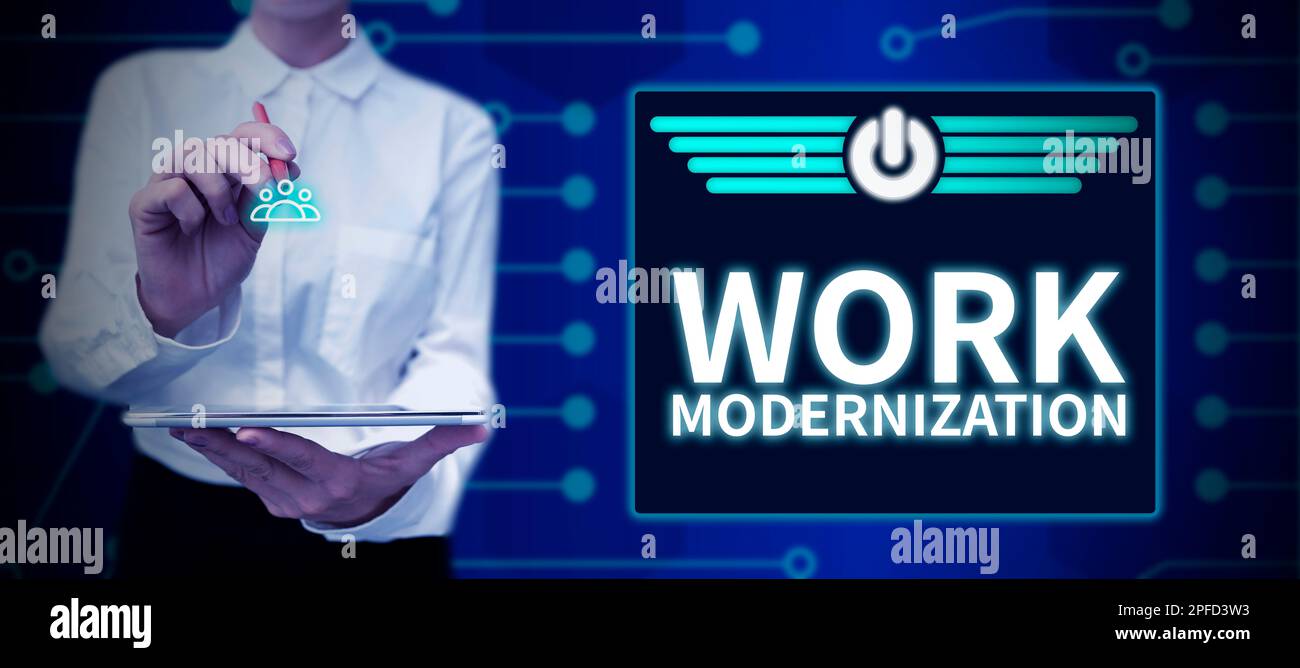 Rédaction affichage de texte modernisation du travail. Idée d'entreprise changer le service et ...