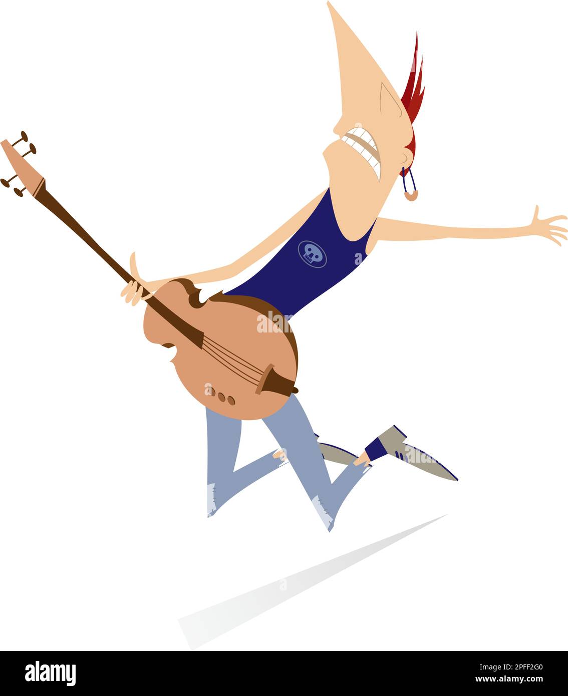 Guitariste de saut de dessins animés. Guitariste drôle avec guitare ...