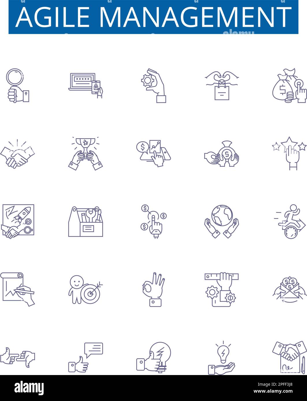Jeu de panneaux d'icônes de ligne de gestion agile. Collection de ...
