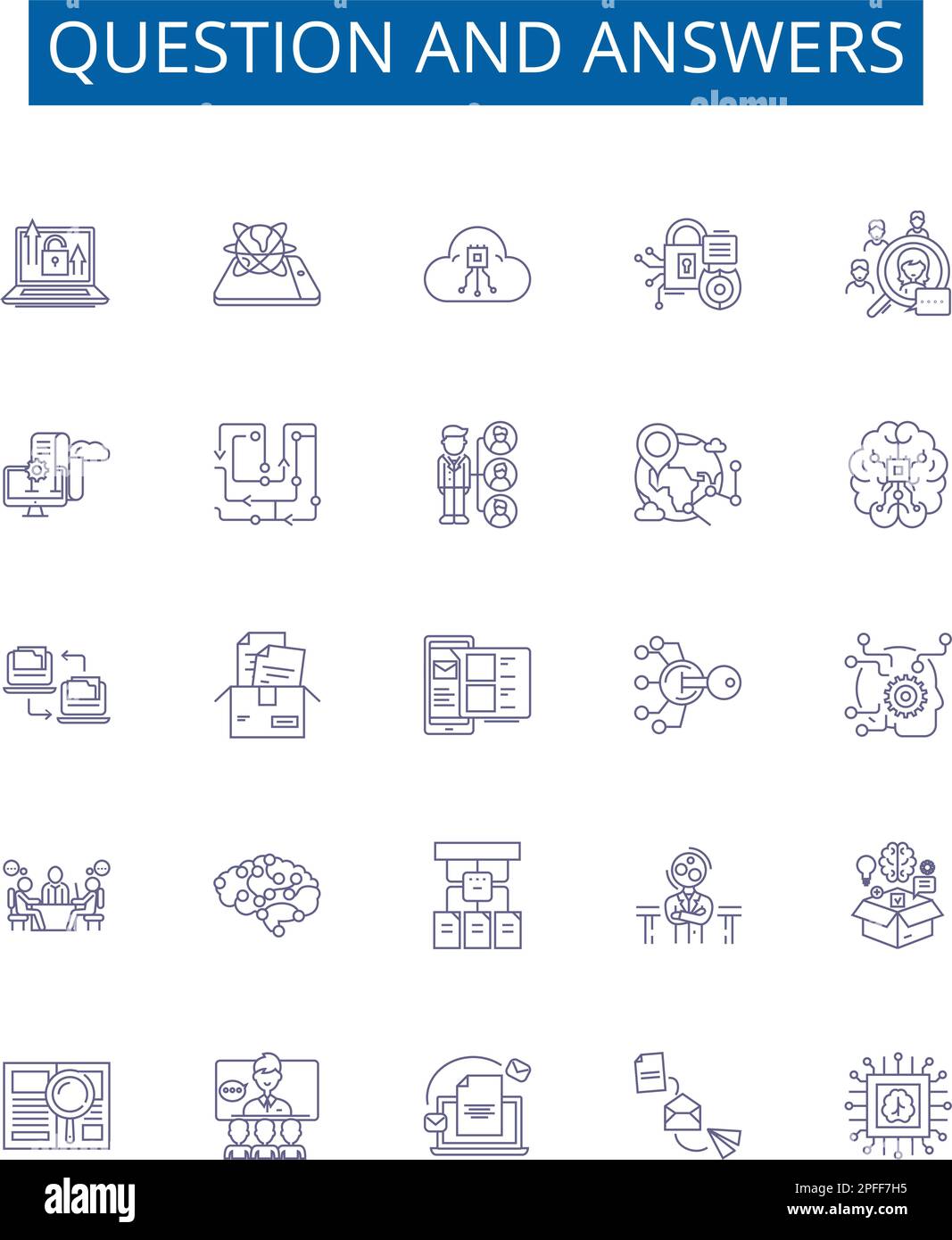 Mise en place des affiches des icônes de ligne de questions et réponses ...