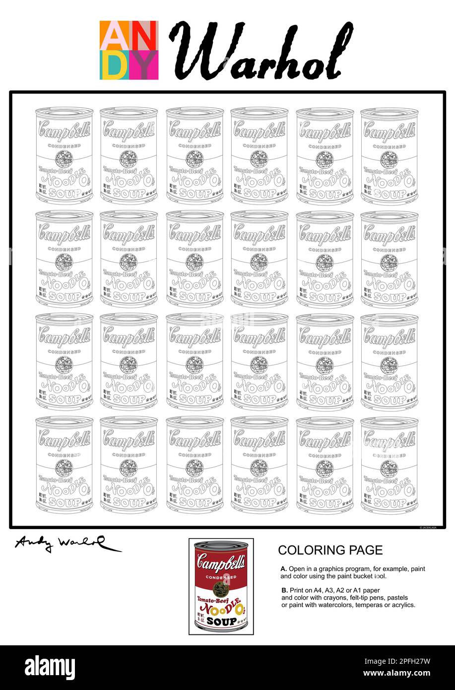 Page de coloriage d'Andy Warhol Photo Stock - Alamy