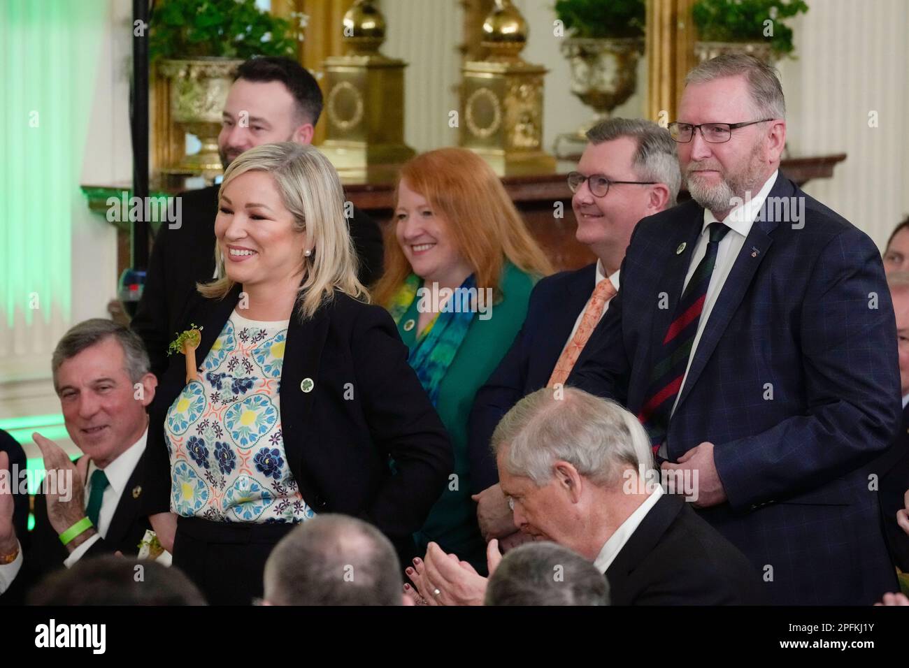From left, SDLP Leader Colum Eastwood, Sinn Fein Vice President ...