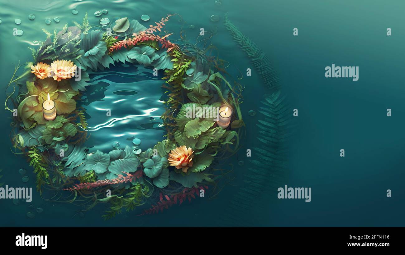 Vacances en milieu d'été. Fleurs couronne avec bougie allumée dans l ...