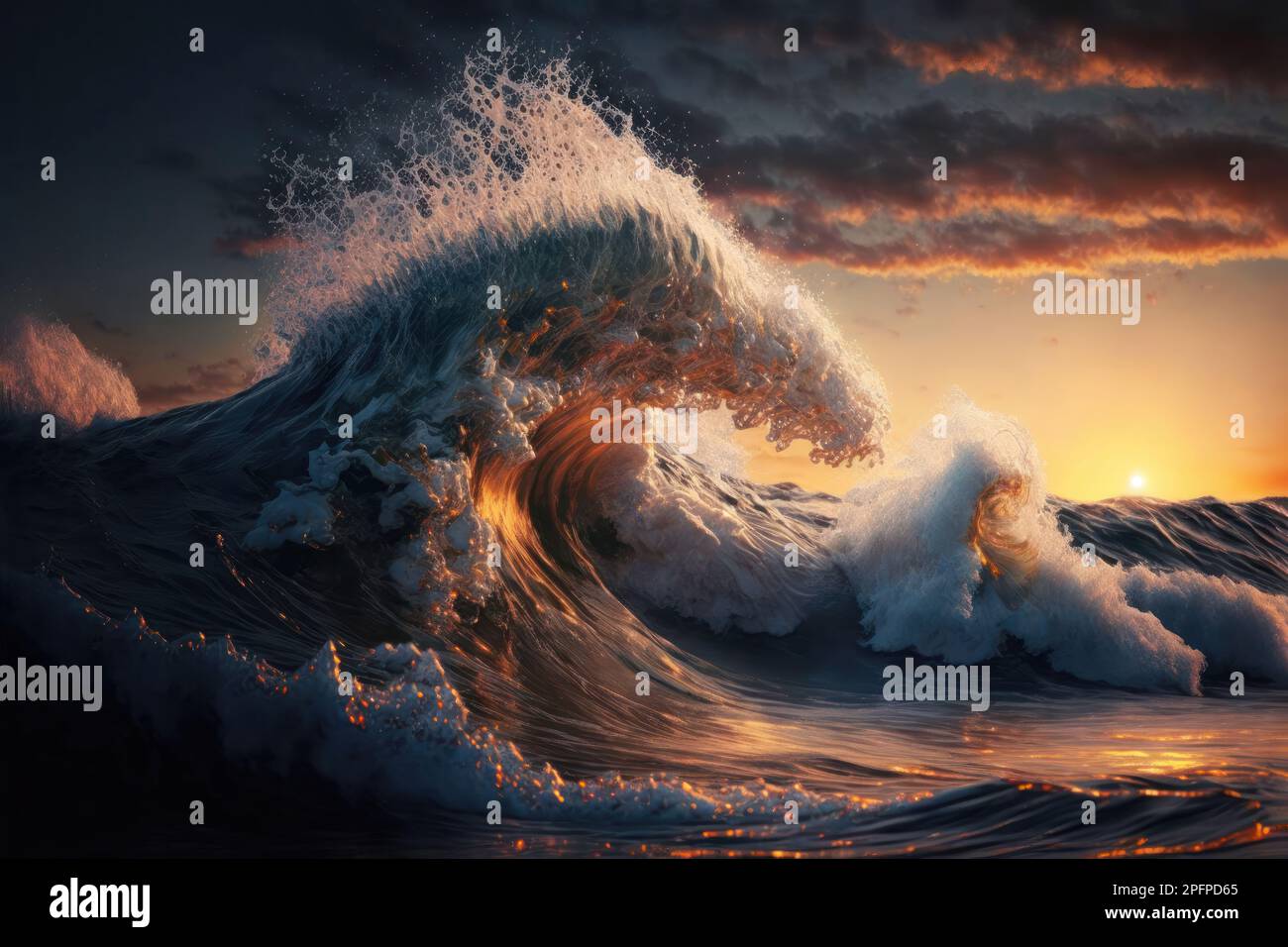une puissante vague de marée au milieu de l'océan, mettant en évidence ...