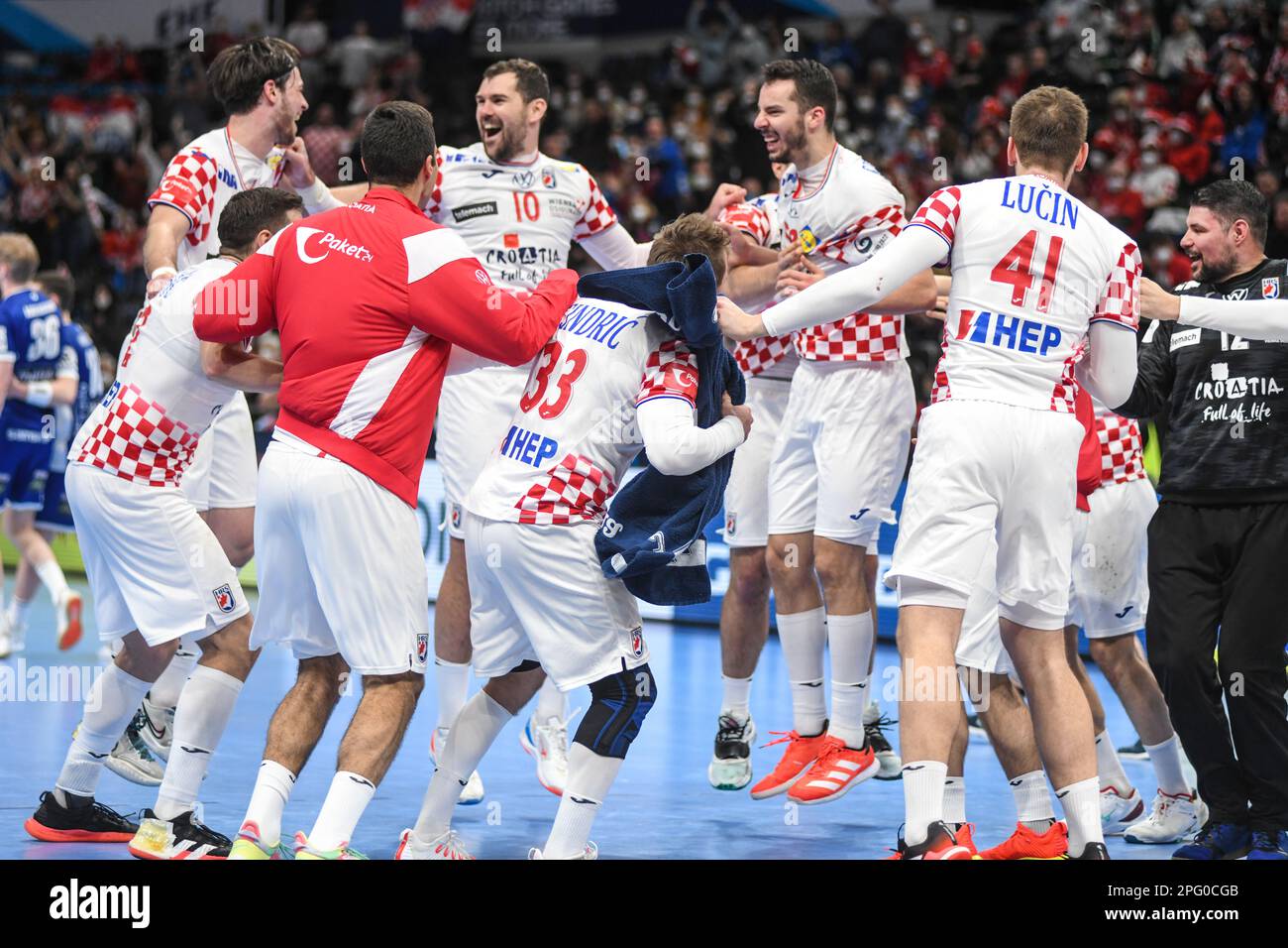 L'équipe nationale croate de handball célèbre la victoire contre l ...