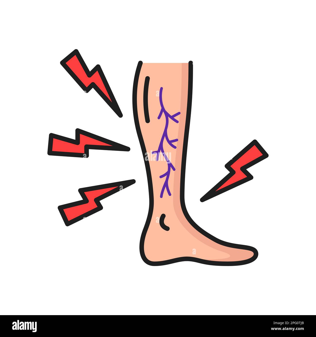 Enflure douleur dans les jambes, varices contour icône. Vecteur ...