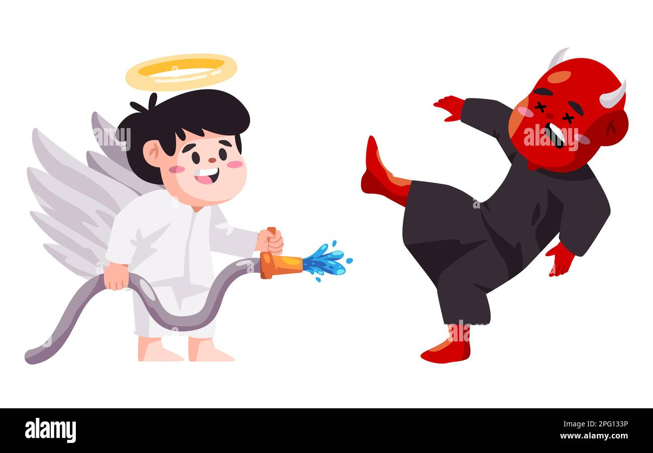 Angel contre démon mal bon vs mauvais personnage de dessin animé lutte ...