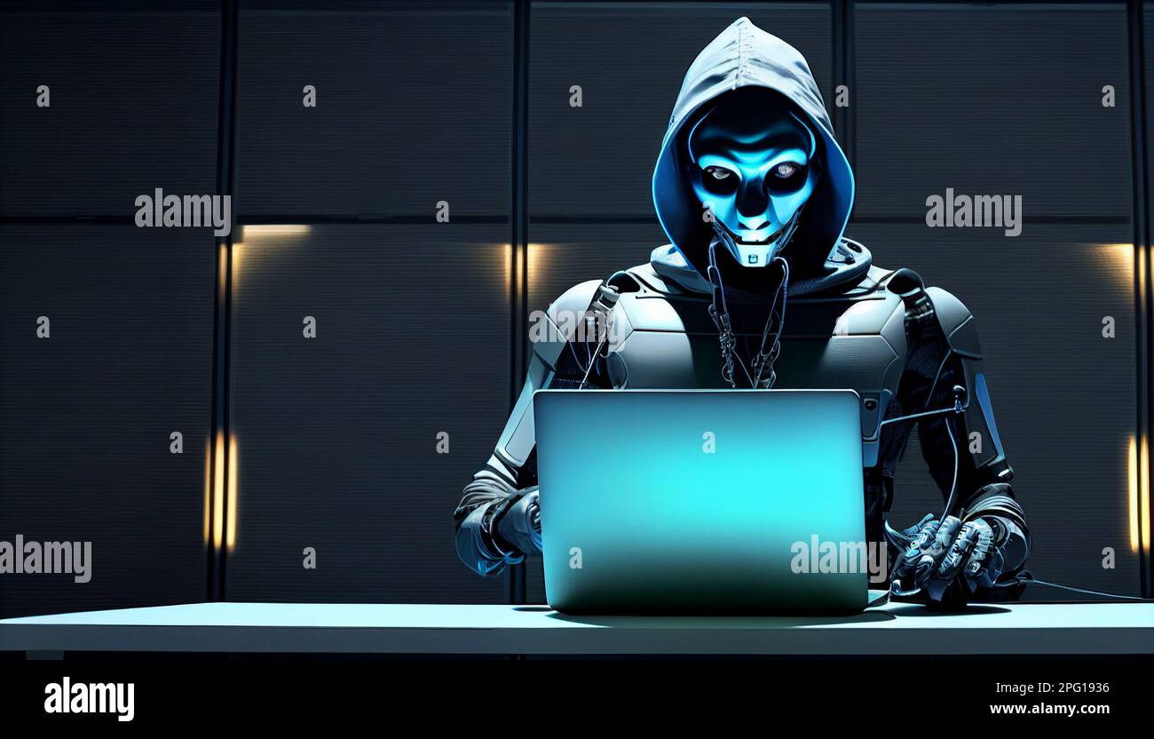 Pirate informatique anonyme tapant sur l'ordinateur portable. Concept ...