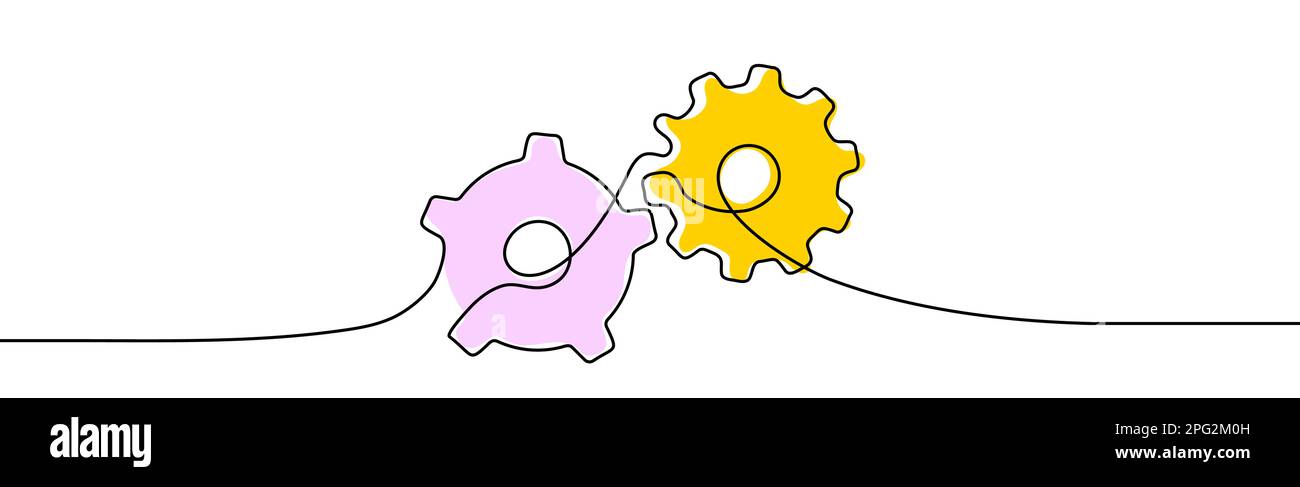 Deux engrenages un dessin de ligne. Illustration d'une ligne continue ...