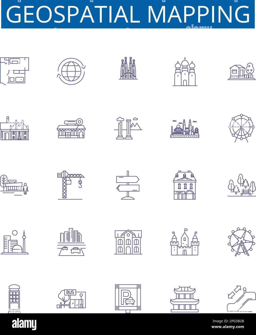 Ensemble de panneaux d'icônes de lignes de cartographie géospatiale ...