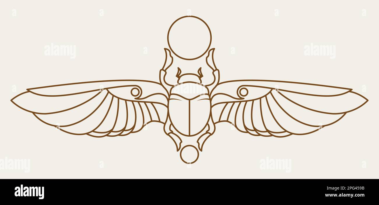 Scarab sacré égyptien avec des ailes étalées, coléoptère égyptien ...