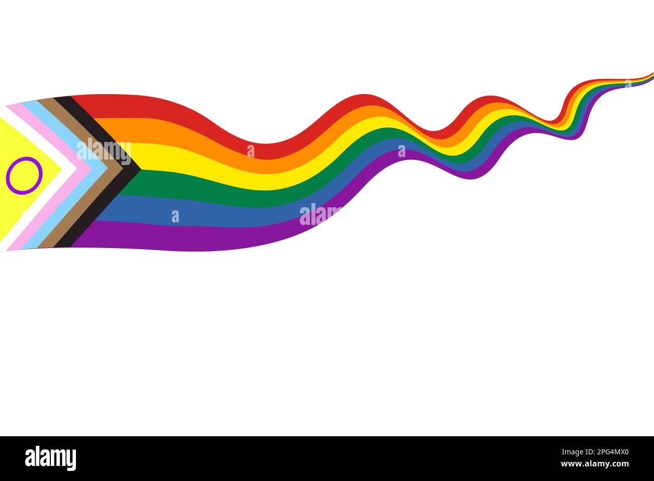 Ruban enortant le nouveau drapeau Progress Pride. Arc-en-ciel symbole ...