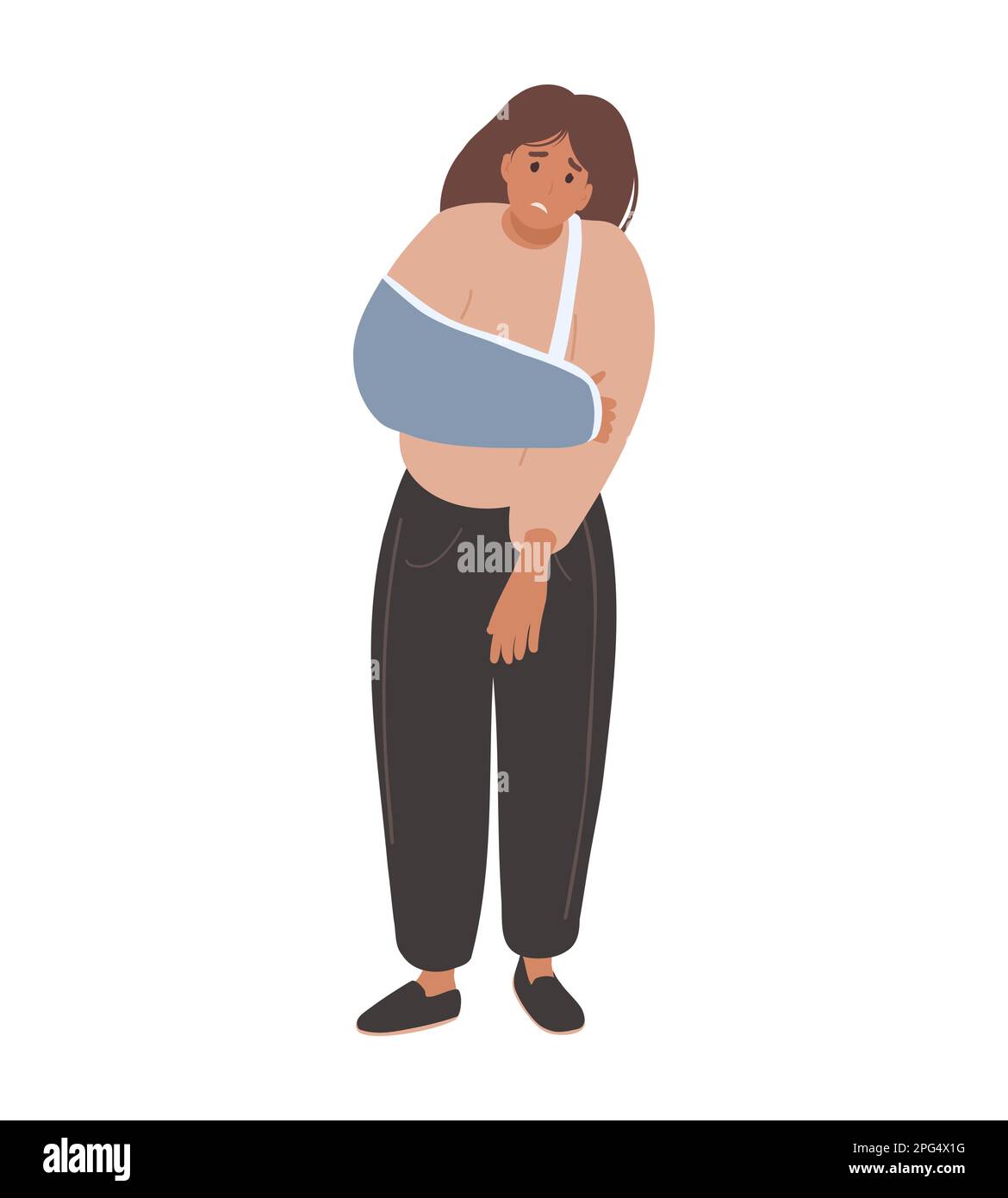 femme avec main cassée dans le gypse. Patient triste avec blessure au ...