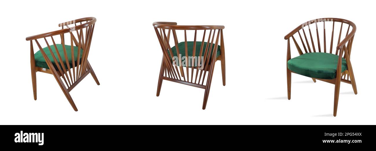 Chaise simple en bois, chaise simple en bois vert à différents angles ...