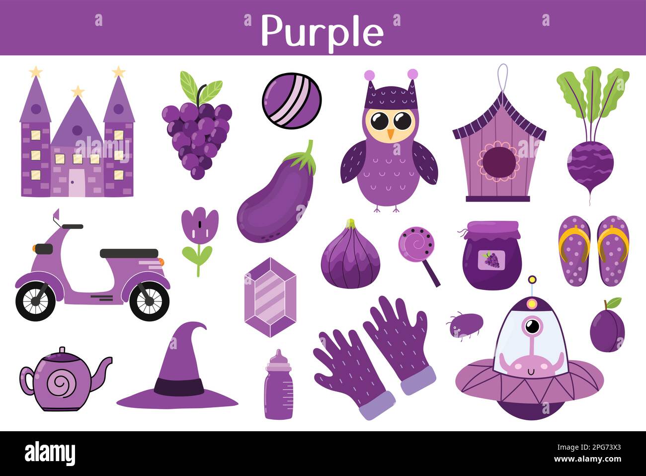 Jeu d'objets de couleur violet. Apprendre les couleurs pour les enfants ...