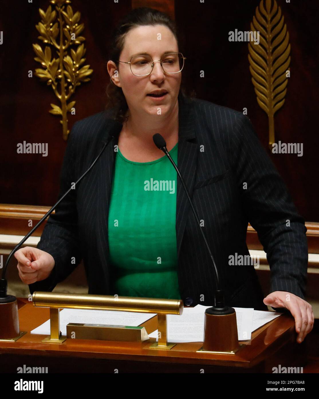 Paris, France. 20th mars 2023. Cyrielle Chatelain lors du vote de deux ...