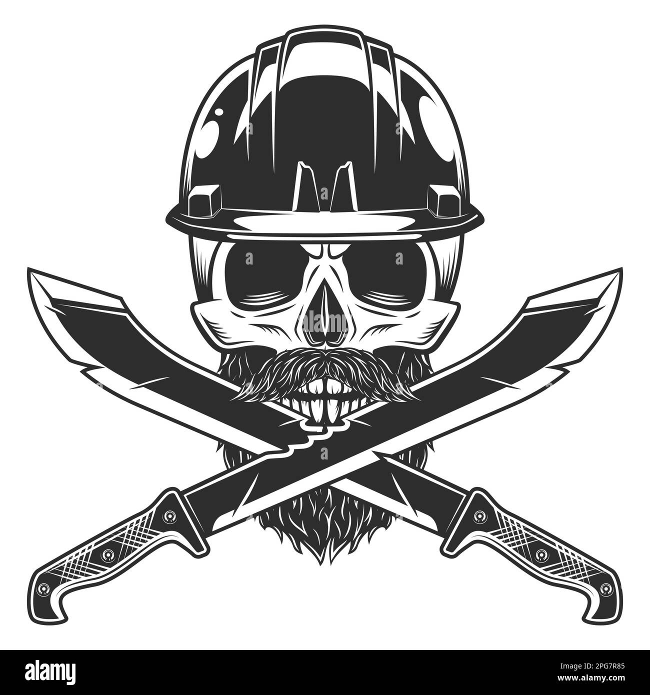 Tête de mort en construction casque avec barbe et moustache avec ...