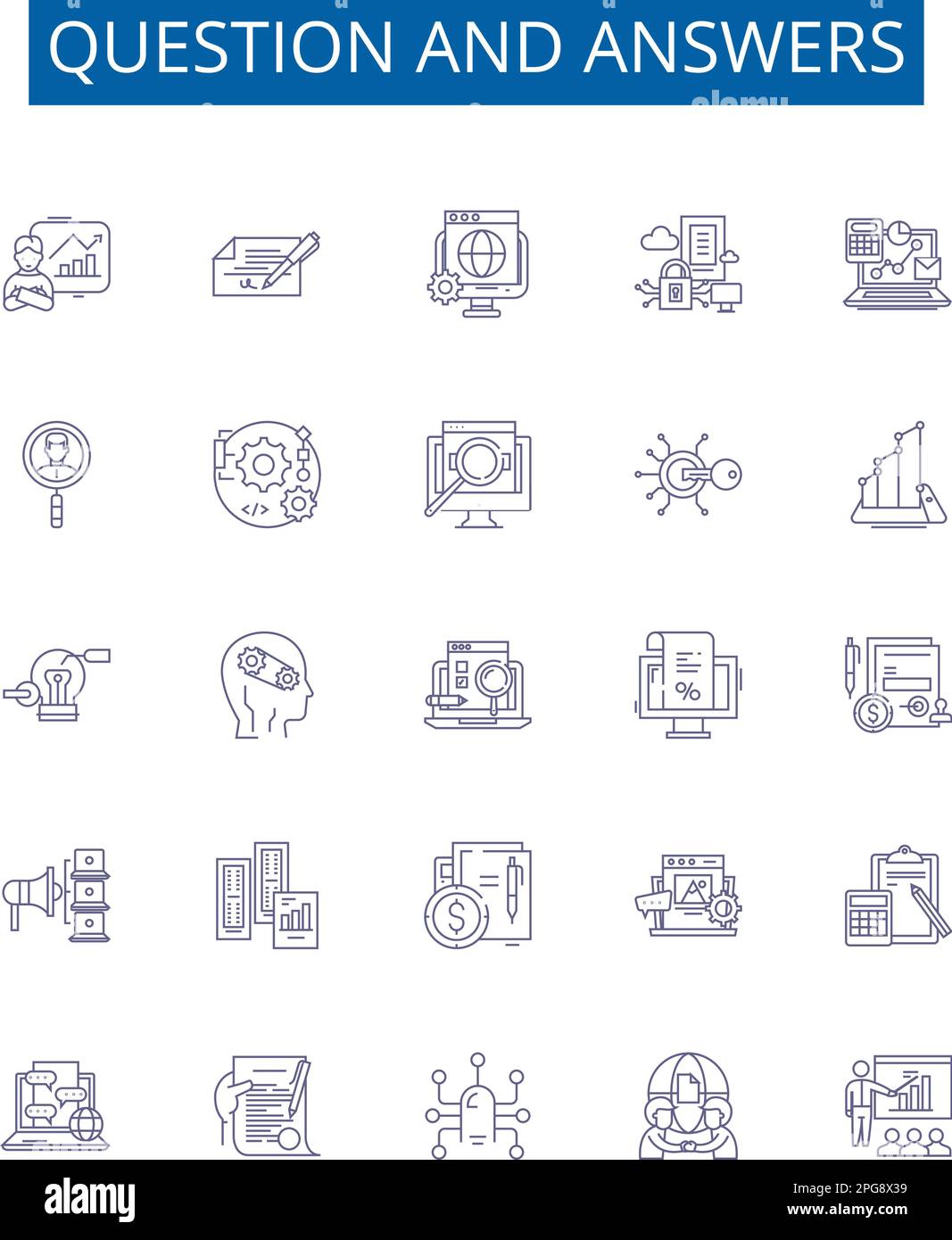 Mise en place des affiches des icônes de ligne de questions et réponses ...