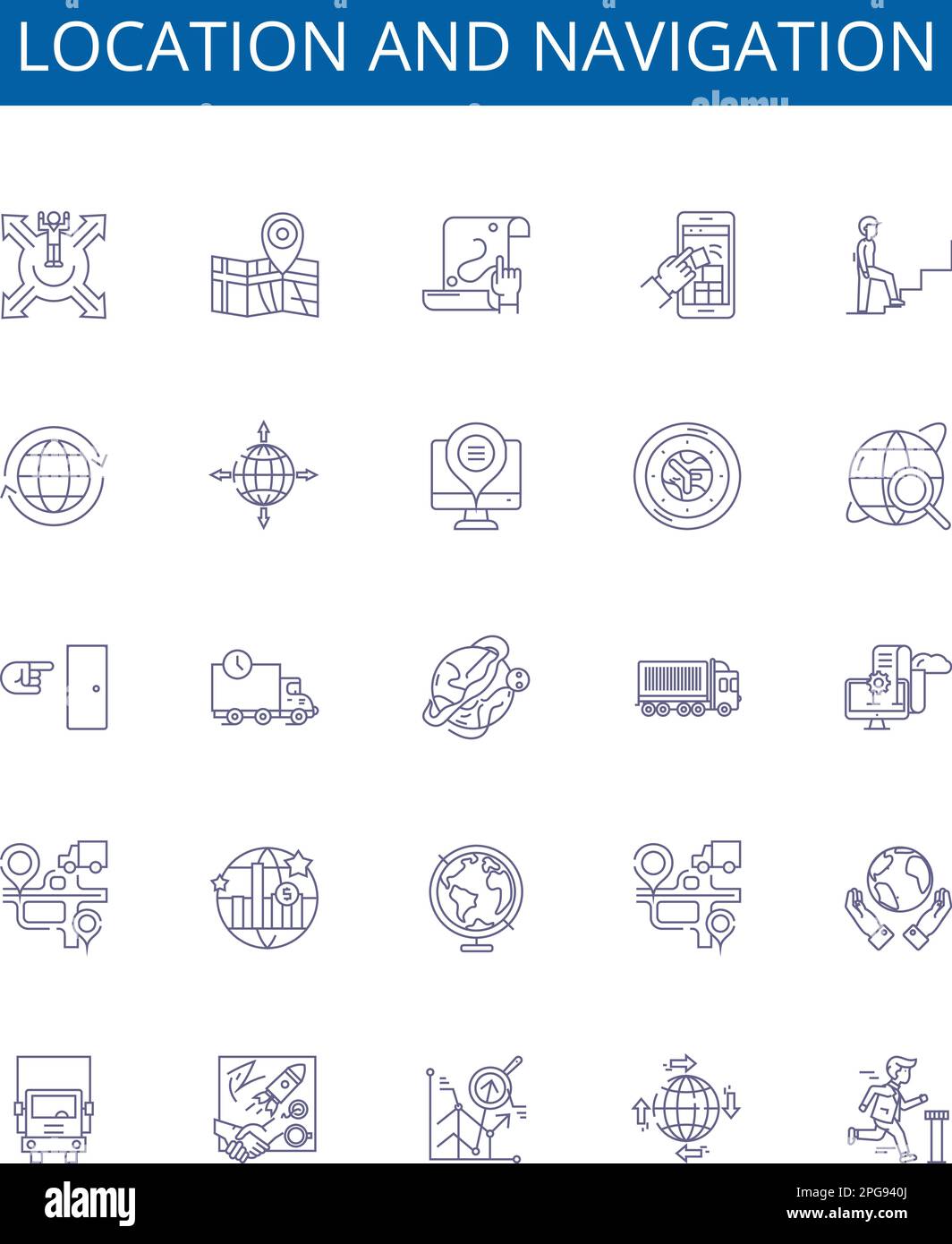 Emplacement et ligne de navigation icônes signes ensemble. Conception ...