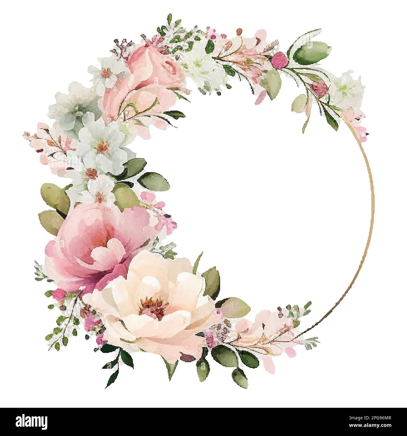Couronne avec fleurs, feuilles et branches dans un style aquarelle ...