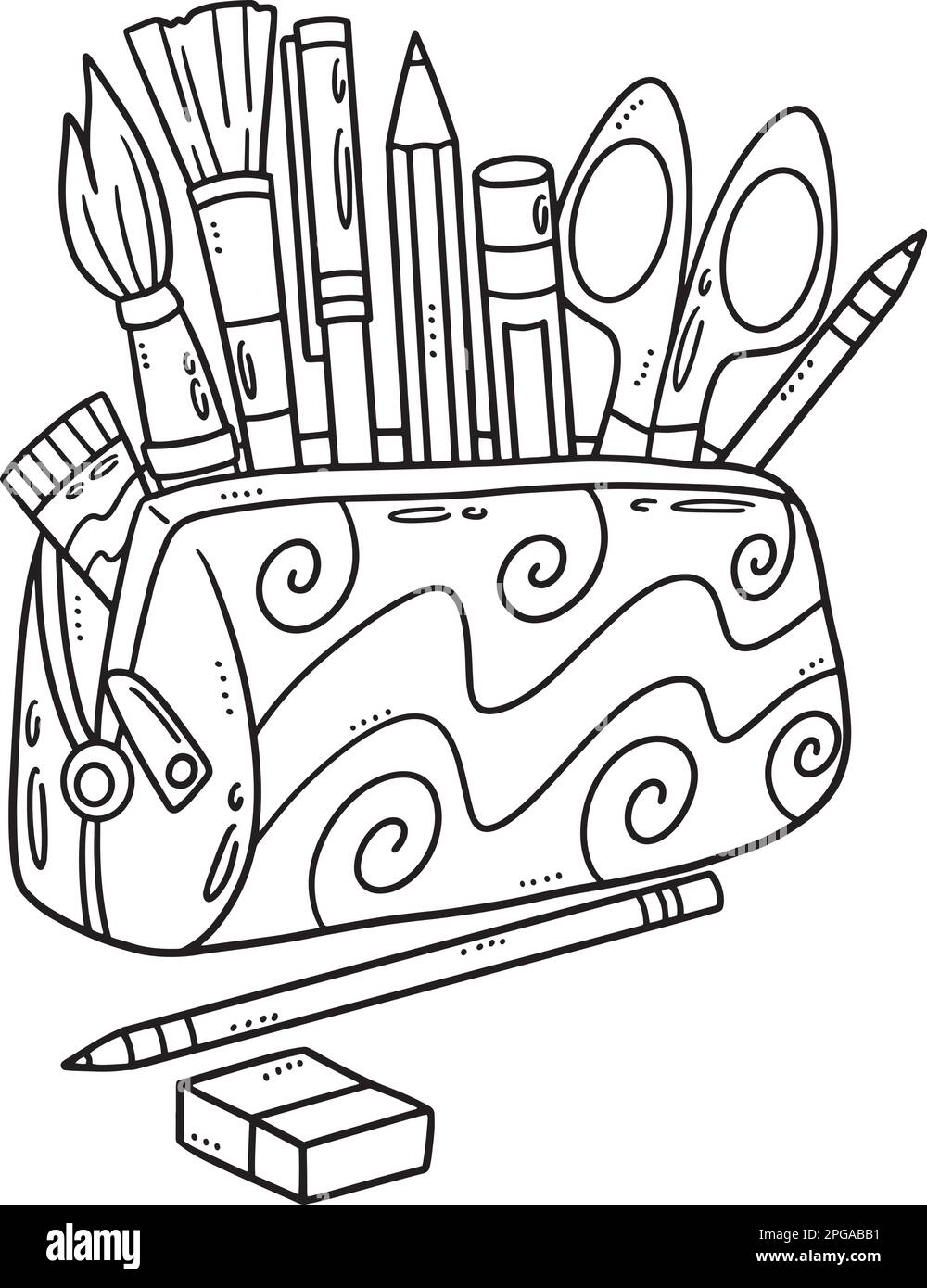 Retour à l'école Pencil case Isolated coloriage page Image Vectorielle ...
