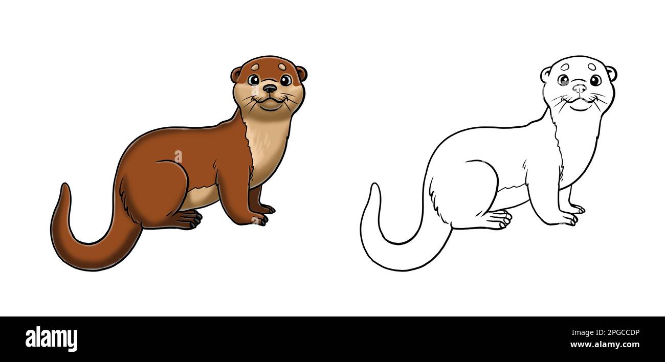 Joli petit loutre à colorer. Modèle pour un livre de coloriage avec des ...