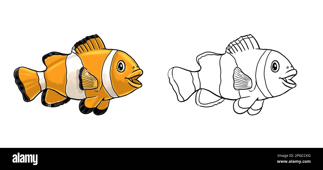 Coloration de poisson à clown mignonne. Modèle pour un livre de ...