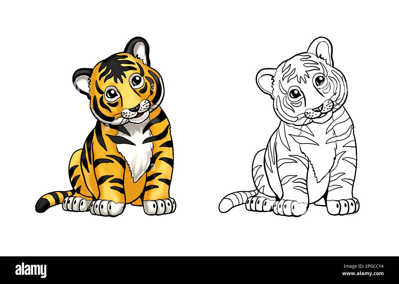 Joli tigre à colorer. Modèle pour un livre de coloriage avec des ...