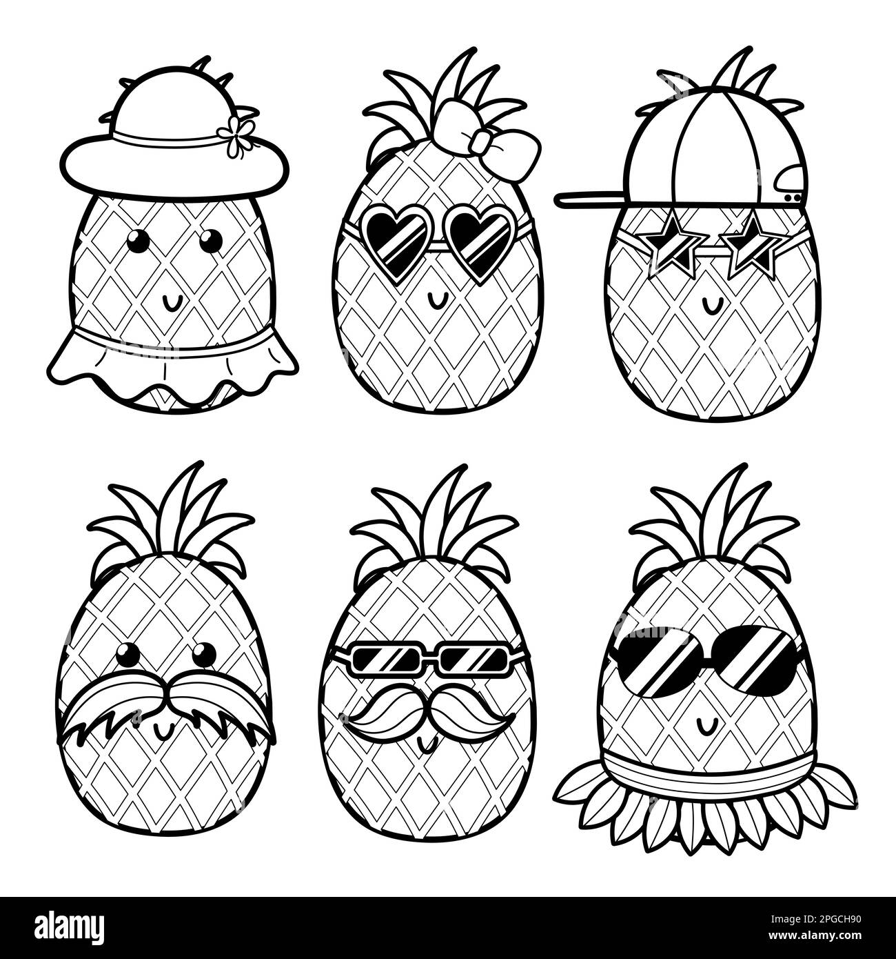Ensemble ananas noir et blanc mignon. Page de coloriage pour les ...