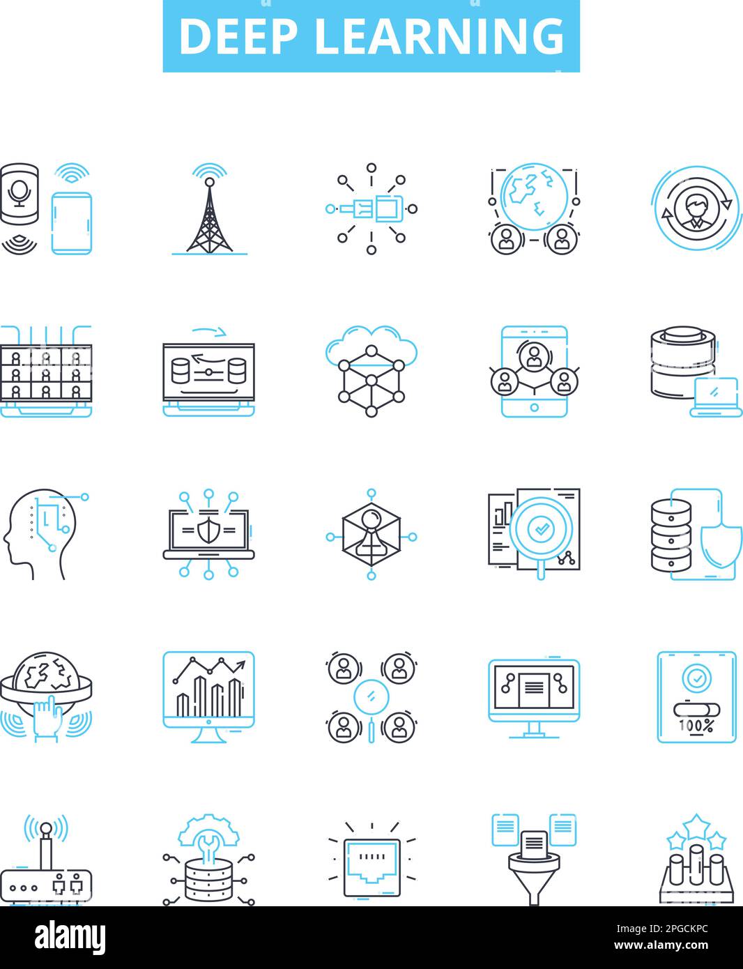 Jeu d'icônes de lignes vectorielles d'apprentissage en profondeur. Deep ...