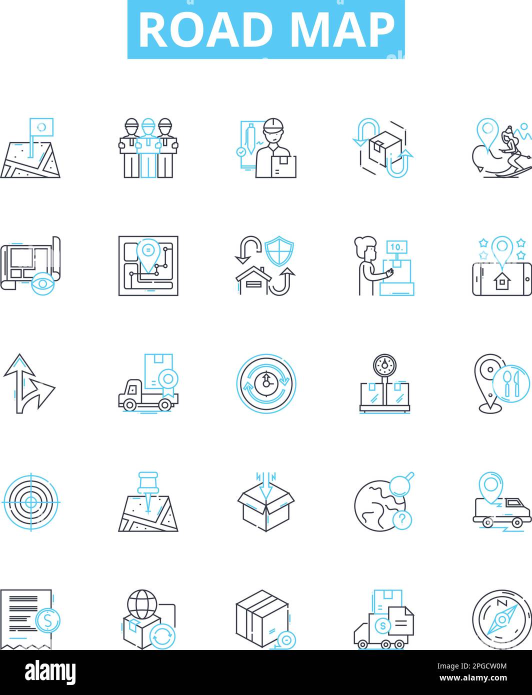 Ensemble d'icônes de lignes vectorielles de la carte routière. Route ...