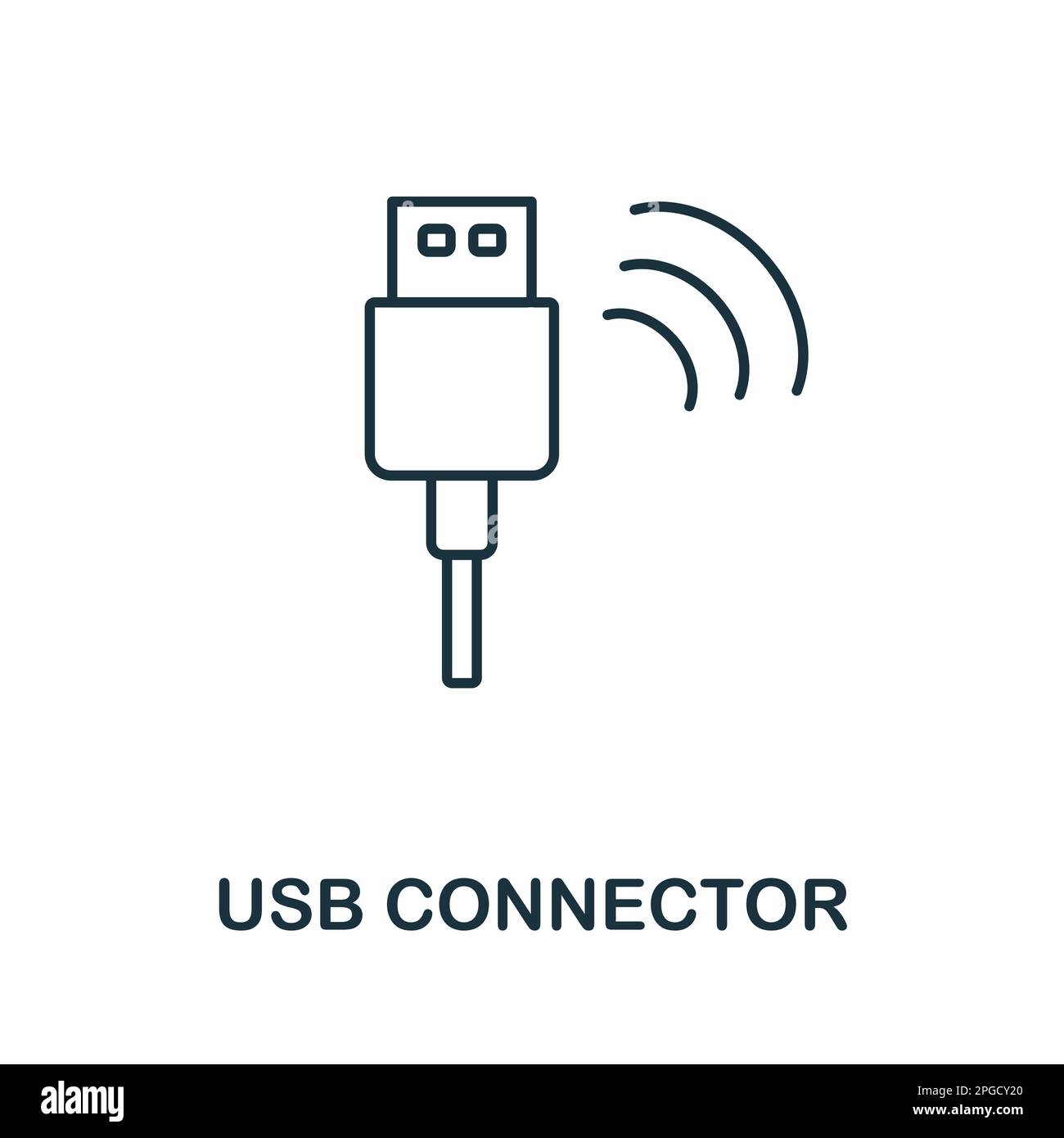 Icône de ligne du connecteur USB. Signe d'élément de la collection ...