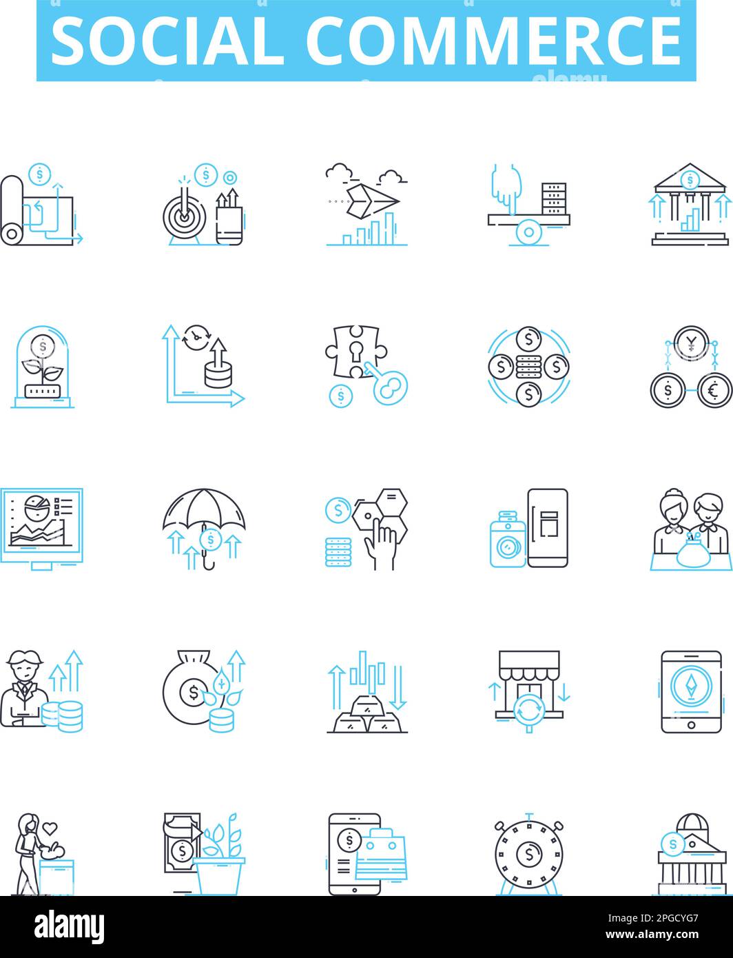 Jeu d'icônes de ligne vectorielle de commerce social. E-commerce ...