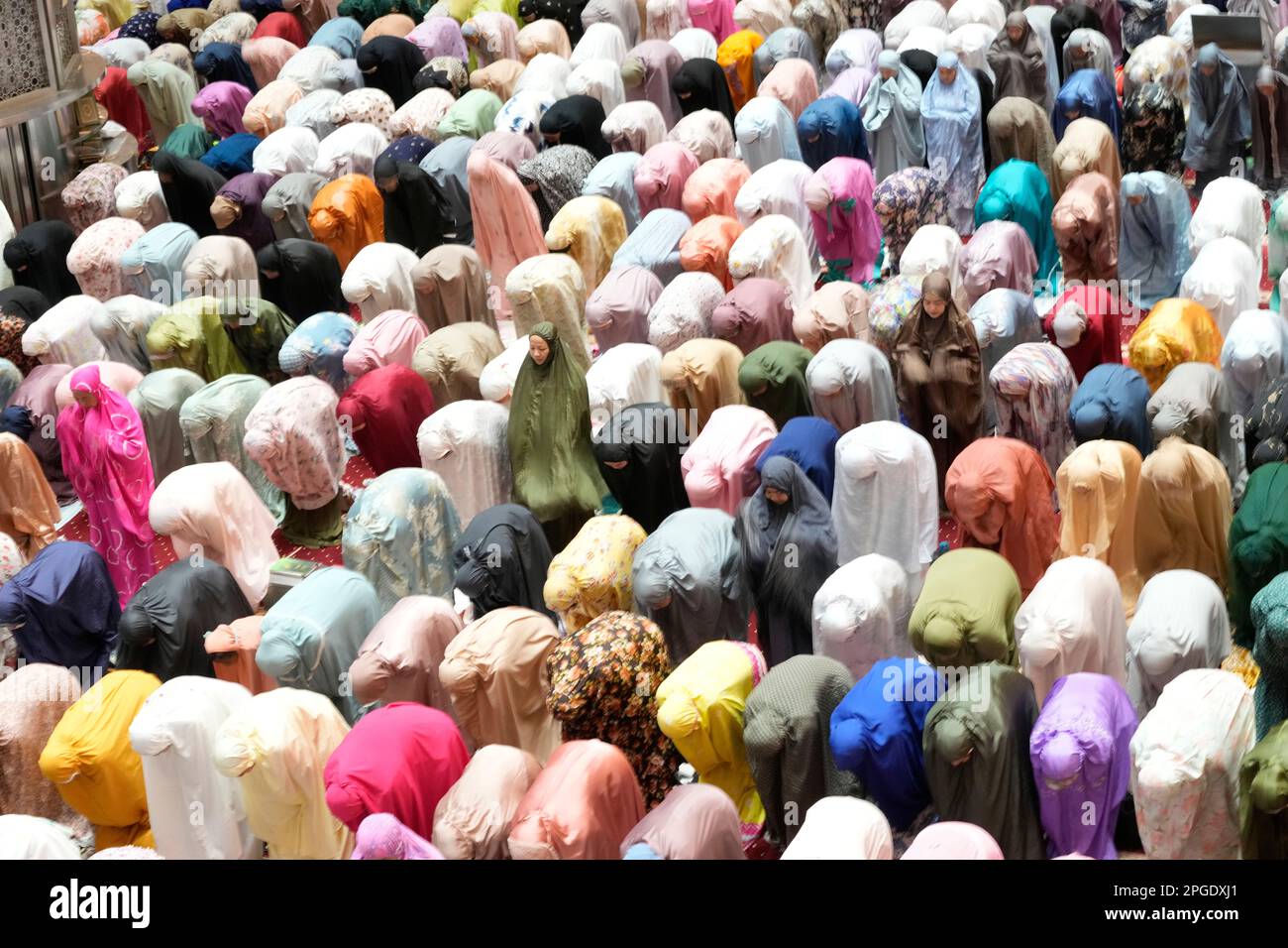 Indonesian Muslims perform an evening prayer called 'tarawih' marking ...