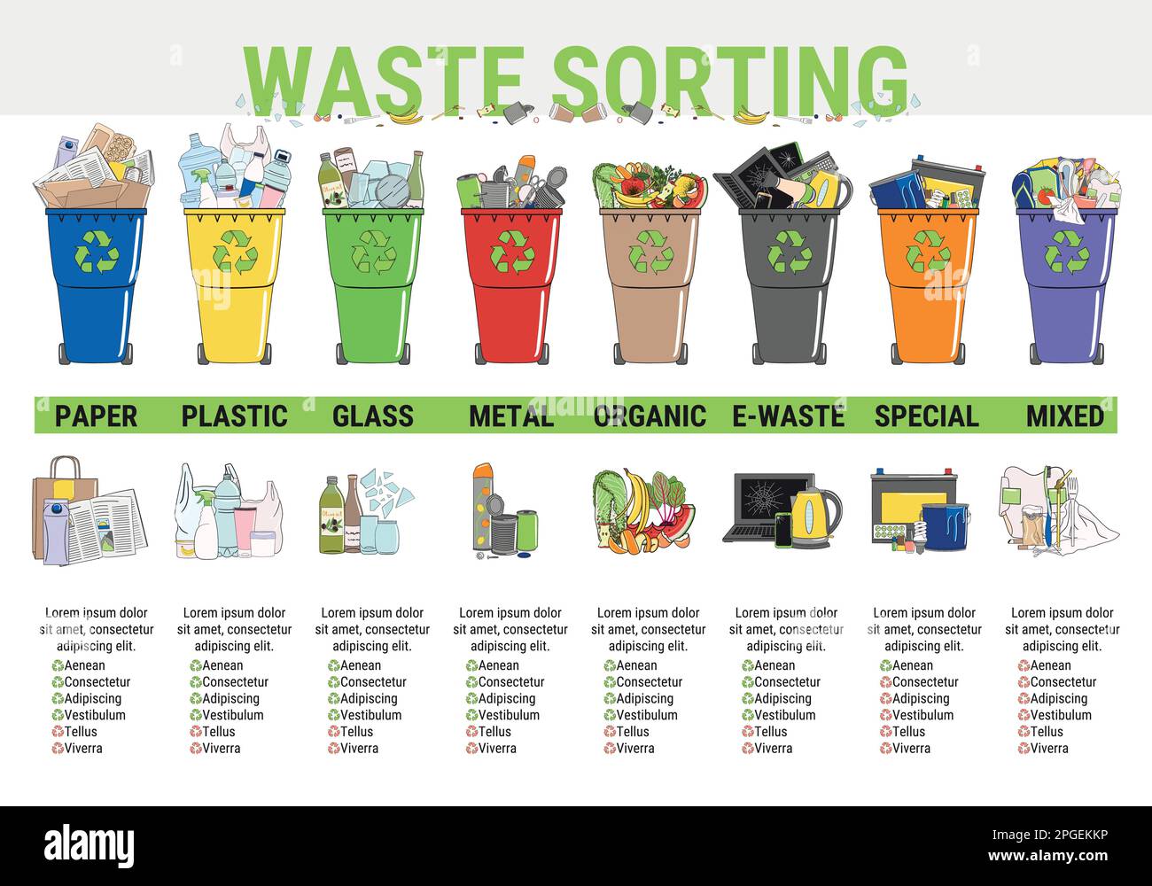 Infographie sur les déchets. Tri des déchets, ségrégation et ...