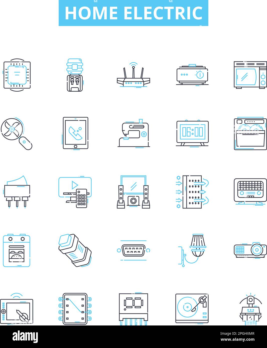 Jeu d'icônes de lignes vectorielles électriques domestiques. Appareils, chaleur, éclairage, air ...